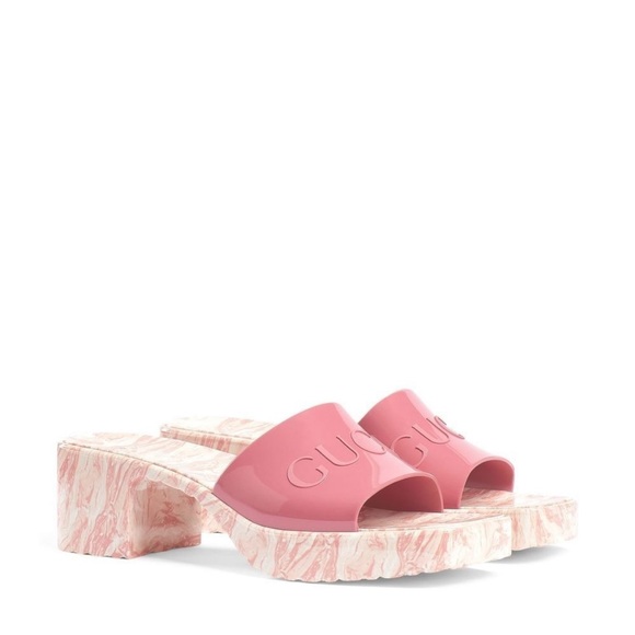 Gucci | Shoes | Gucci Pink Marble Logo Rubber Shoes | Poshmark